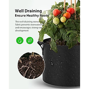 POROLIR 5-Pack Grow Bags 10 Gallon Thickened Plant Grow Bags Multi-Purpose Nonwoven Fabric Pots with Durable Handles, Outdoor Garden Plant Pots for Fruits Vegetables Flowers Herb Bonsai Plants, Black