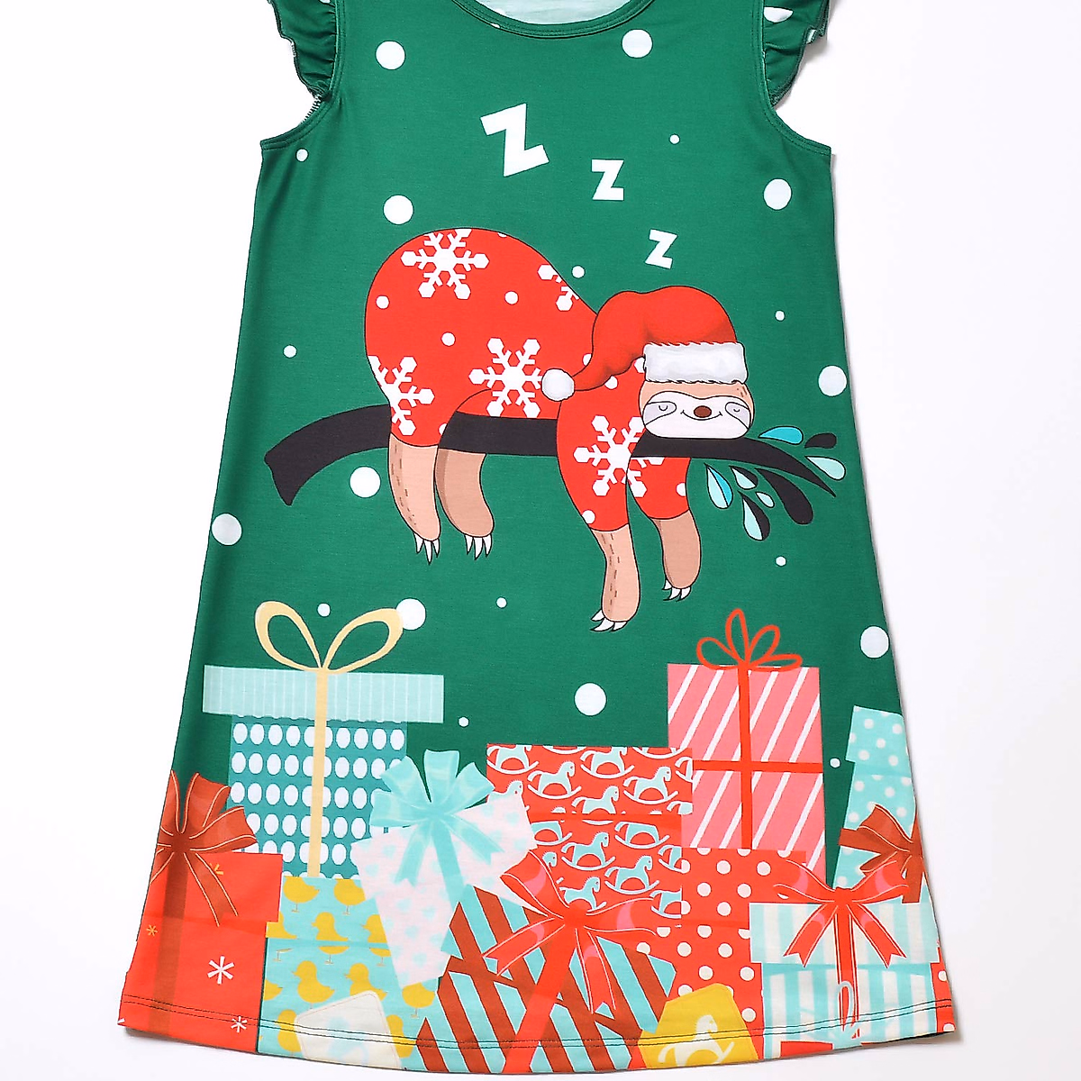 Jxstar Girls Christmas Nightgown Cotton Kids Santa Sloth Pajamas Sleepwear Dresses,4t 5t