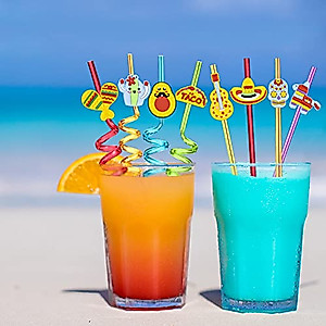 24pcs Cinco De Mayo Fiesta Theme Beverage Cocktail Straws for Mexico Fiesta Taco Party Supplies Party Favor with 2 Pieces Straw Cleaning Brushes, 6 Colors Straws
