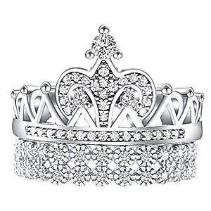 VPKJewelry 2.40 ct Real 925 Sterling Silver Wedding Engagement Crown 2 pc set Ring The best gifts for Women Ladies (6.5)