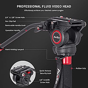 Avella CD324 Carbon Fiber Video Monopod Kit, with Fluid Head and Removable feet, 71 Inch Max Load 13.2 LB for Canon Nikon Sony Olympus Panasonic DSLR Camera