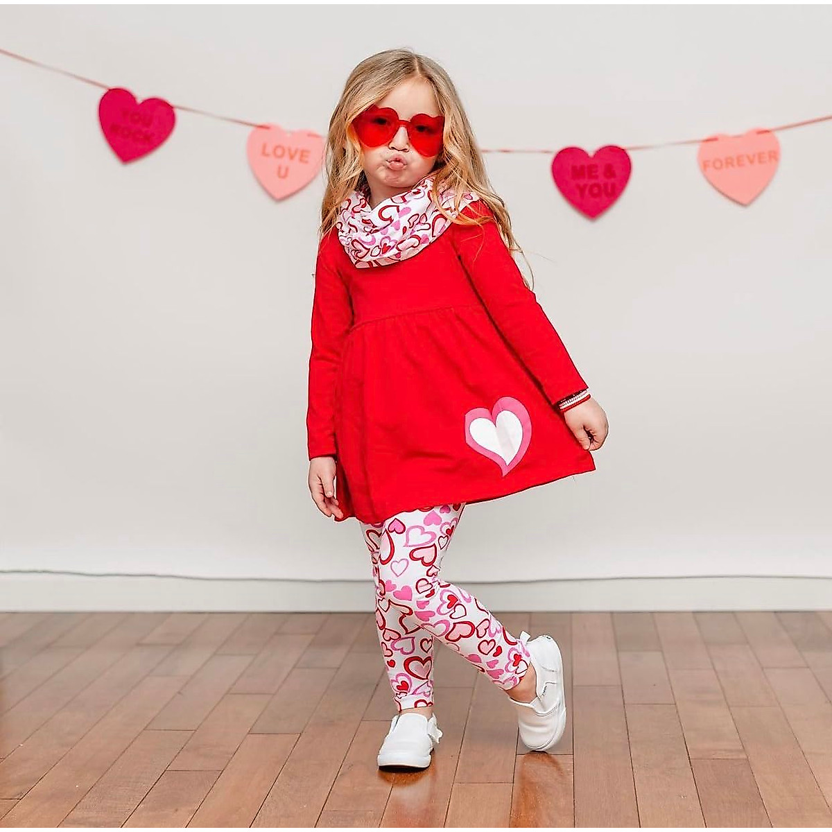 Unique Baby Girls Valentines Day Red & Pink Hearts Toddler Legging Set Outfit (10 Years, Red)