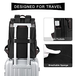 CLUCI Men Genuine Leather Backpack 15.6 Inch Laptop Backpack Business Travel Large Vintage Office Bag Flap Shoulder Bags Black