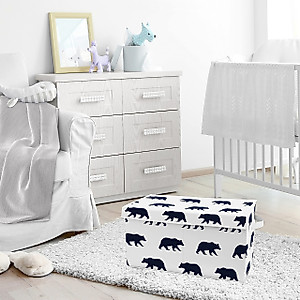 Sweet Jojo Designs Woodland Big Bear Boy Small Fabric Toy Bin Storage Box Chest For Baby Nursery or Kids Room - Navy Blue and White Forest Animal