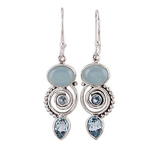 NOVICA Artisan Handcrafted Blue Chalcedony Earrings | Sterling Silver Birthstone Earrings | Dangle Earrings For Women | Sentimental Earrings For Women | Topaz Birthstone Earrings