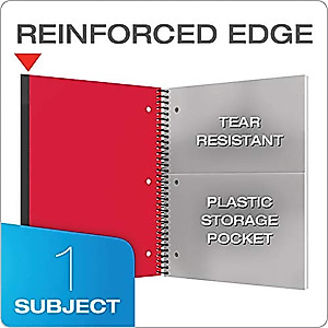 Oxford Spiral Notebook 3 Pack, 1 Subject, College Rule, Durable Plastic Covers, Strong Coil, 1 Pocket, 8.5 x 11, 100 Sheets, Blue, Red, Green (89801)