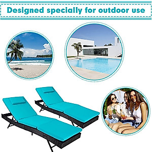 SUNCROWN 2-Piece Outdoor Chaise Lounge Patio Lounge Chair Sets - Black Wicker Adjustable Back Reclining Chair with Cushion for Poolside, Garden, Backyard - Blue