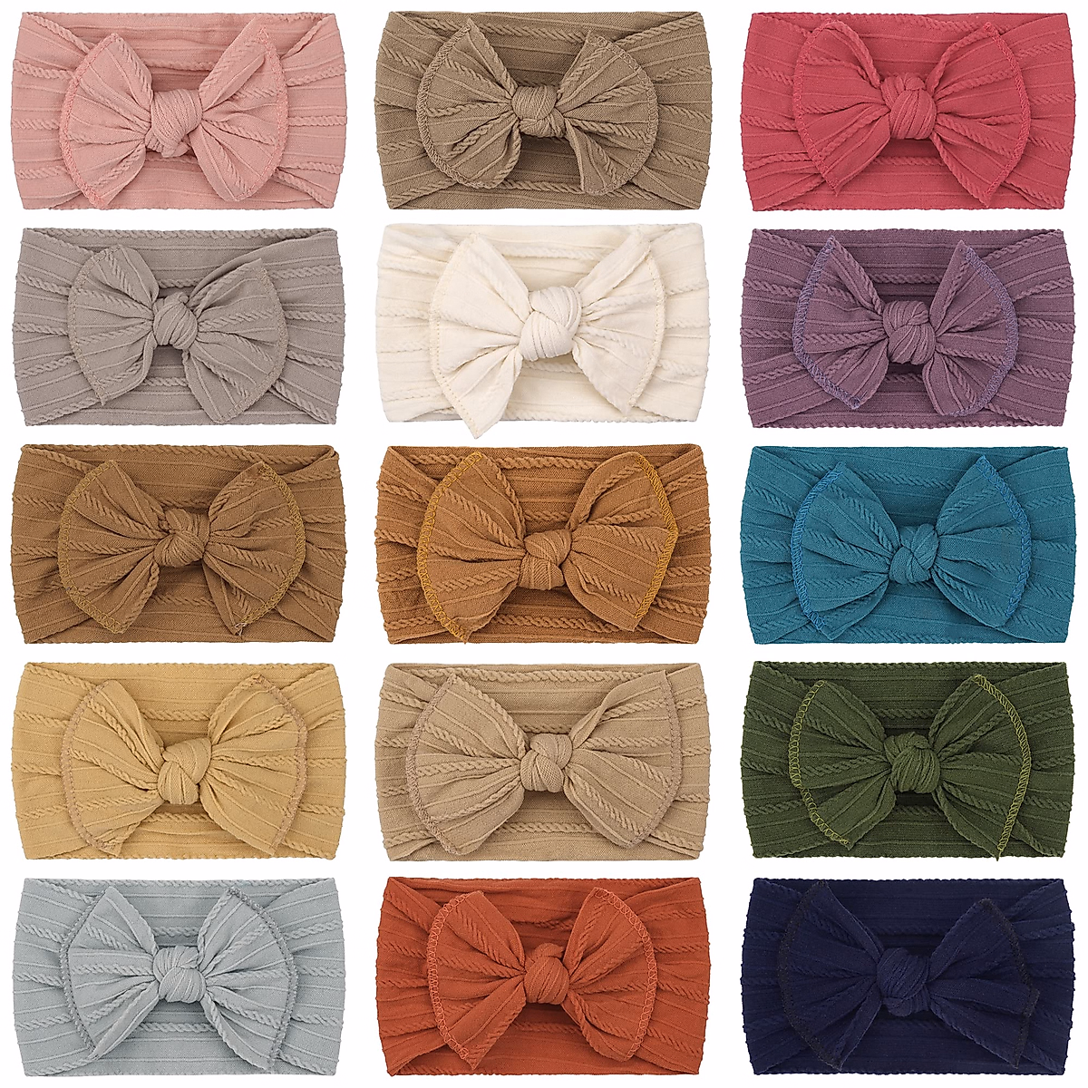 Ayesha Baby Girl Headbands with Bows - 15pcs Soft Nylon Elastics and Hair Accessories for Newborns, Toddlers, and Infants