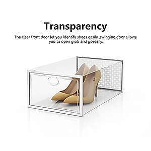 Pinkpum 12 Pack Shoe Storage Boxes, Clear Stackable Shoe Containers for Closet, Sneaker Storage Fit for Size 11 (Large)