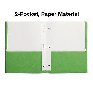Staples 578510 School Grade 2 Pocket Folder with Fasteners Green 25/Box