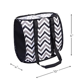 Smart Design Pop-Up Shopping Bag - Reusable - Large - Heavy Duty Polyester - Folds Flat - Supermarket, Trunk Storage - Home Organization (15 x 10 Inch) [Chevron w/Black Trim]