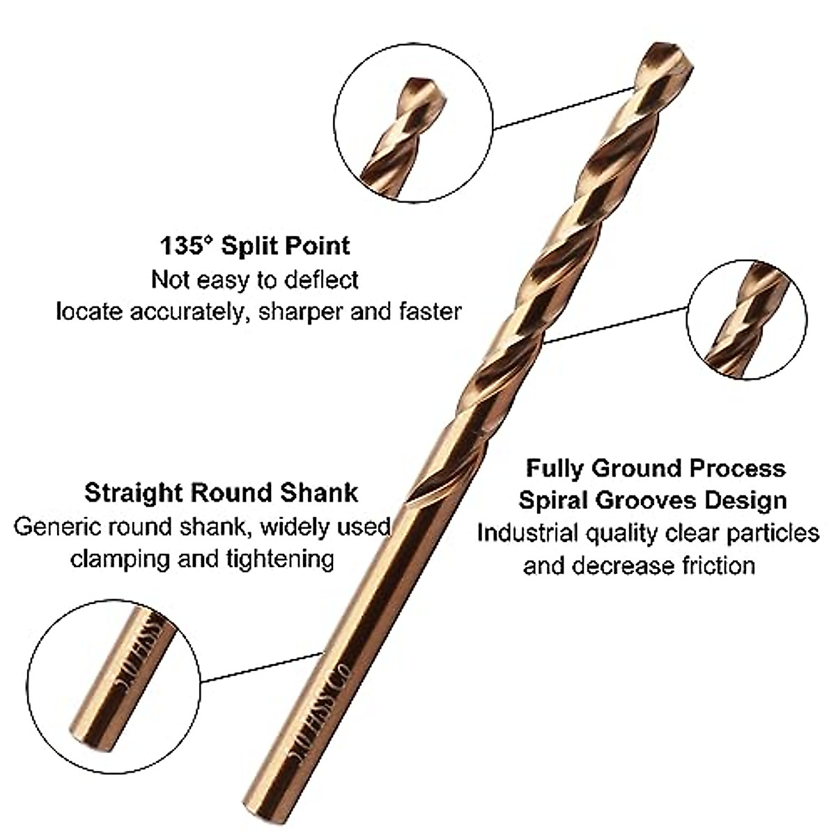 Sipery 10Pcs M35 Cobalt HSS Twist Drill Bits 5mm with Straight Shank, Drilling for Stainless Steel, Copper, Aluminum Alloy and Softer Materials
