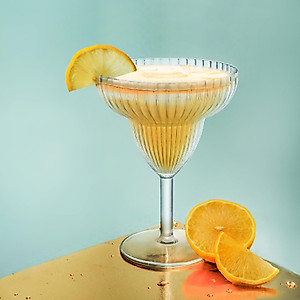 Cididu Set of 6 Stemmed Margarita Glasses Cups, 14 oz Clear Acrylic Party Drinking Glasses Goblet, Reusable Ribbed Tequila Spicy Margarita Glassware, Cocktail Martini Bar Accessories