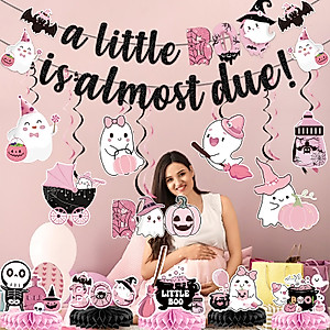 A little Boo Is Almost Due Banner Halloween Baby Shower Decorations Little Boo Baby Shower Decorations Girl for Halloween Pink Black Girl Halloween Party Decorations