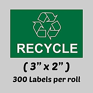 300 Recycling Sticker - 2 x 3 Inches Recycle Sticker for Trash Can Garbage Containers Recycling Bin Labels Stickers, Bright Green, Adhesive Weather Resistant - 1 Roll of 300 Labels