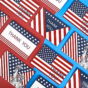 AnyDesign 32 Pack Patriotic Thank You Cards with Envelopes Stickers American Flag Greeting Cards 4th of July USA Note Cards for Party Essentials Independence Day and All Occasions