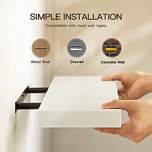 AMADA HOMEFURNISHING Floating Shelves, 32″ Large Wall Mounted Shelves for Bathroom, Bedroom, Living Room, Kitchen, Office, Hanging Shelf for Wall Décor Storage, Set of 2, White