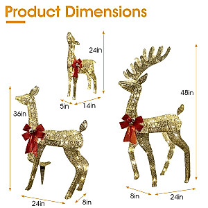 Aotiooy 3-Piece Large Lighted Christmas Deer Family Set 4FT Outdoor Yard Decoration with 360 LED Lights Stakes Holiday Lighted Reindeer for Outside Indoor