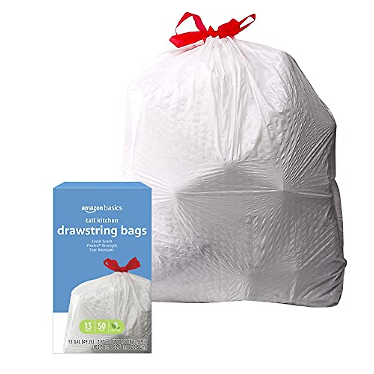Amazon Basics Flextra Tall Kitchen Drawstring Trash Bags, Fresh Scent, 13 Gallon, 50 Count