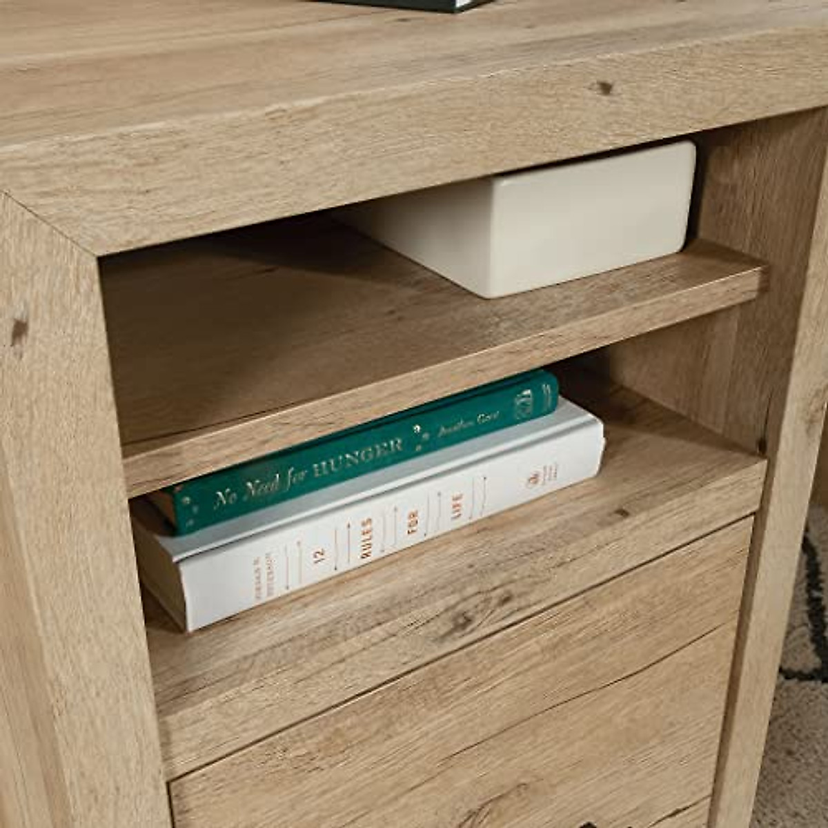 Sauder Pacific View L-Desk, L: 58.47" x W: 58.43" x H: 29.92", Prime Oak Finish