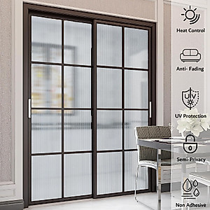 VELIMAX Reeded Glass Privacy Film, Frosted Window Vinyl, 3D Decorative Window Decals Non Adhesive for Bathroom, Living Room 17.7x78.7 inches