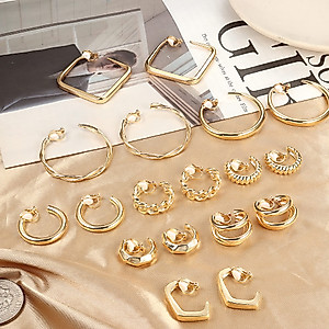 JOERICA 9 Pairs Clip On Hoop Earrings for Women Gold Chunky Hoop Earrings Set Clip-on Earrings Non Pierced Earrings Fake Earrings for Women