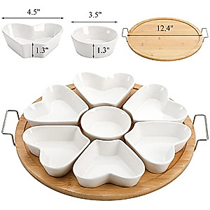 Dicunoy Set of 8 Appetizer Serving Tray, Ceramic Divided Relish Dish, Porcelain Veggies Serving Tray with Handle and Dip, White Platter for Fruit, Candy, Snacks, Taco Chips, Parties