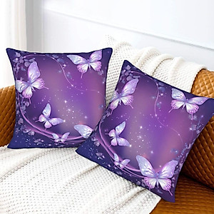 Ouqiuwa Purple Butterfly Throw Pillow Covers Set of 2 16"x16" Square Decorative Sparkle Star Pillowcase Cushion Cover for Bedroom Living Room Car