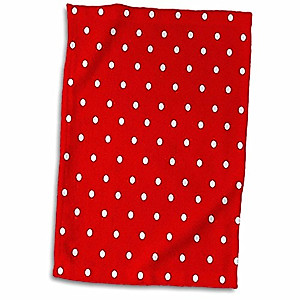 3D Rose Red and White Polka Pattern-Small Minnie Dots-Stylish Retro Dotty Spotty Cute Classic Hand/Sports Towel, 15 x 22, Multicolor