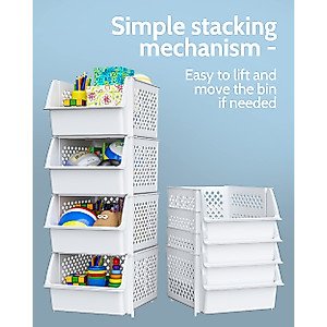 Skywin Plastic Stackable Storage Bins for Pantry - 12 Pack White Stackable Bins For Organizing Food, Kitchen, and Bathroom Essentials