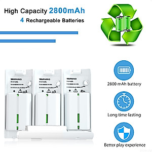 Battery Charger for Wii Remote Controller Battery, 4Pcs 2800mAh Rechargeable Battery Packs Compatible with Wii Controller