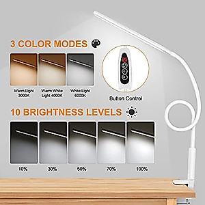LED Desk Lamp, YOTUTUN Swing Arm Table Lamp with Clamp, Flexible Gooseneck Task Lamp, Eye-Caring Architect Desk Light, 3 Modes 10 Brightness Levels, Memory Function Desk Lamps for Home Office, 10W