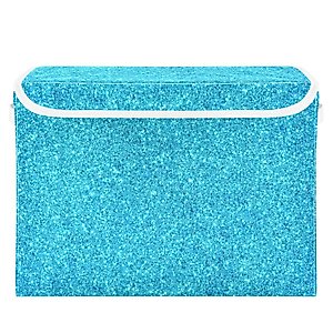 Gredecor Storage Basket Bins with Lid Blue Glitter Storage Boxes Organizer with Handle 16.5"x12.6"x11.8" Large Collapsible Storage Cube for Toys Bedroom Nursery Home
