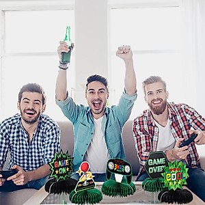 9 Pieces Video Game Party Decorations Supplies Video Game Honeycomb Table Centerpieces Cutouts for Video Game Birthday Baby Shower Theme Party Supplies