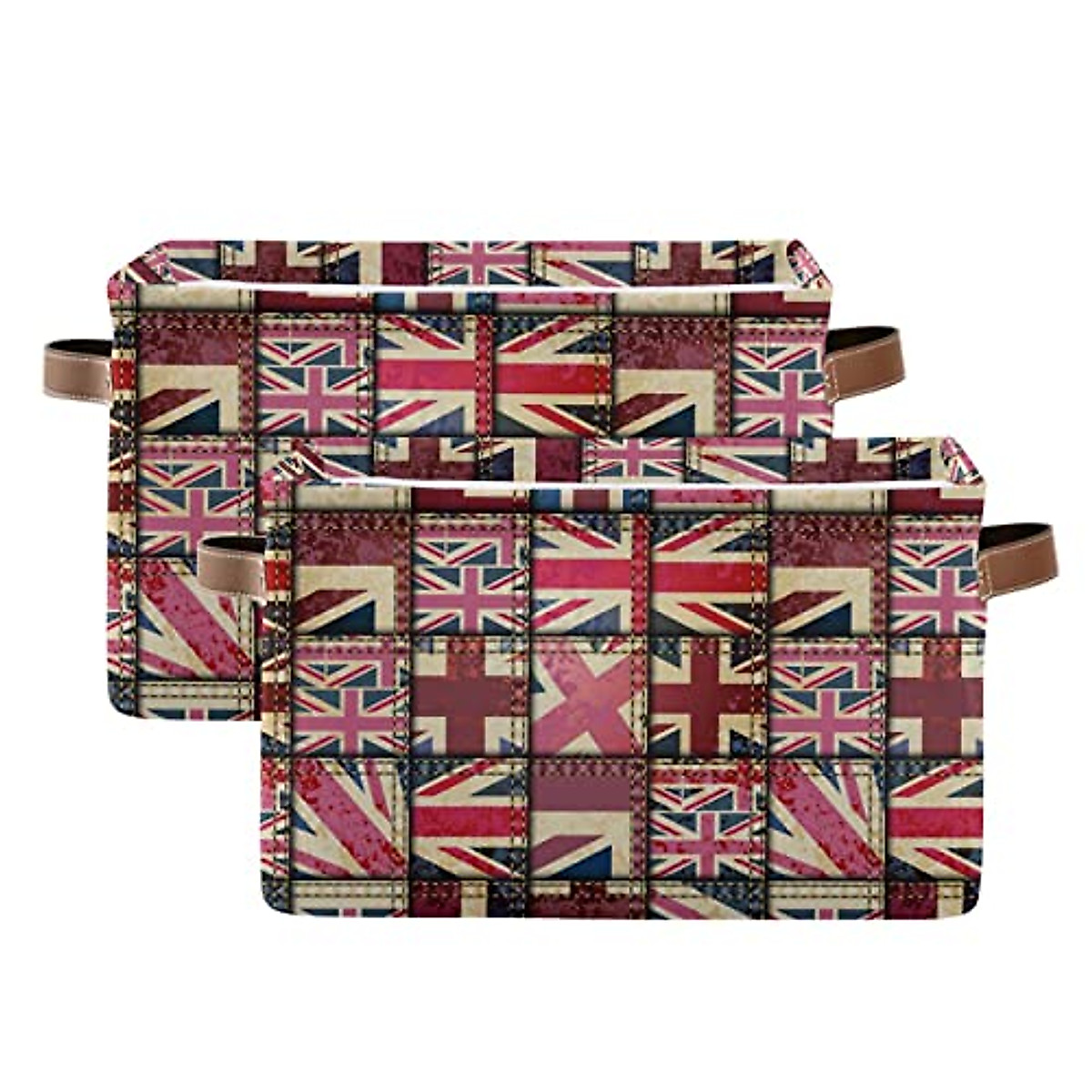 ALAZA Vintage British Flag Union Jack 3D Large Storage Basket with Handles Foldable Decorative 1 Pack Storage Bin Box for Organizing Living Room Shelves Office Closet Clothes