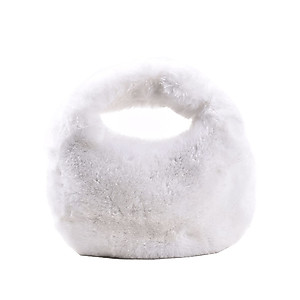 WPYYI Winter Women Plush Fluffy Handbag Ladies Tote Bag Purse Clutch Elegant Solid Color Portable Shopper Bag (Color : White, Size : One Size)