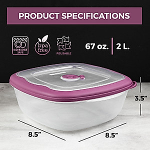 Tribello Plastic Freezer Food Storage Container with Lids Microwave/Dishwasher Safe Steam Vent/Air-Tight Lid Square Large 67 Oz 2-Pack 8.3-Cup