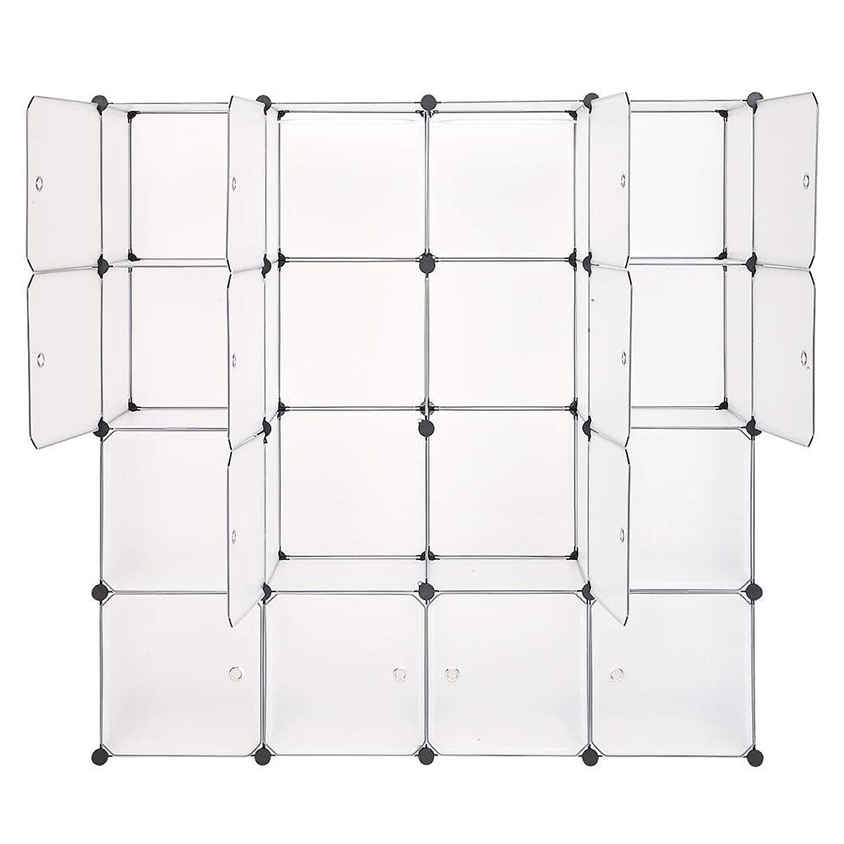 VINGLI Portable Closet Wardrobe, Cube Storage Organizer, Plastic Storage Closet, Shelf Unit, DIY Cube Shelves with Doors and Hanging Rods, 15 Cubes