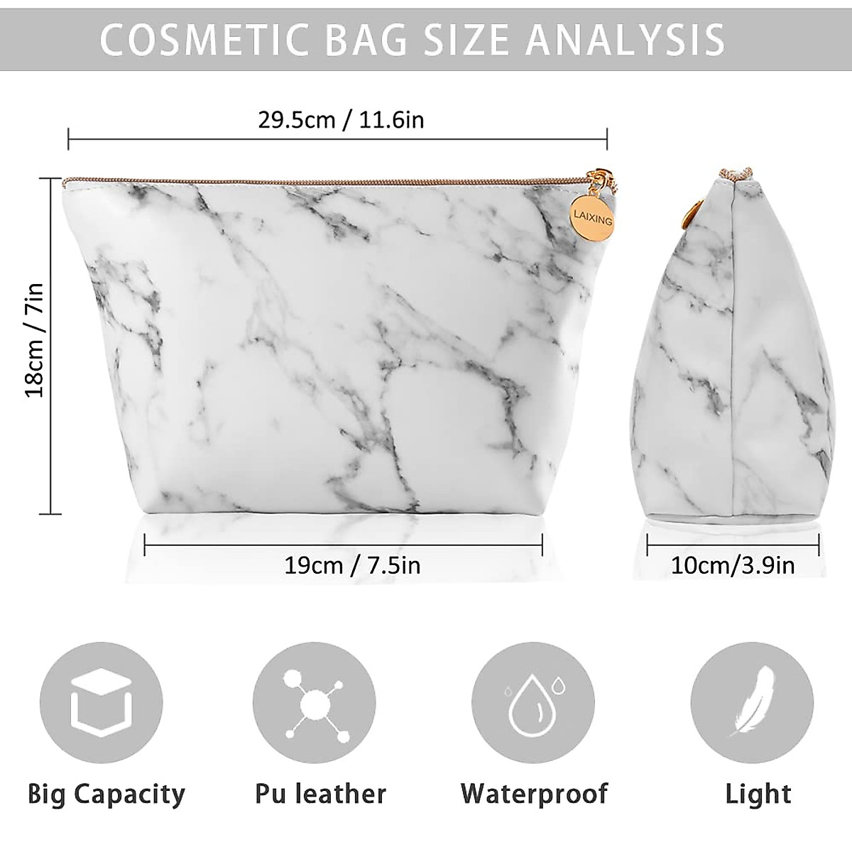 LAIXING Marble Makeup Bag Large Cosmetic Bag Portable Waterproof Organizer Bag Travel Toiletry Pouch for Women Girls