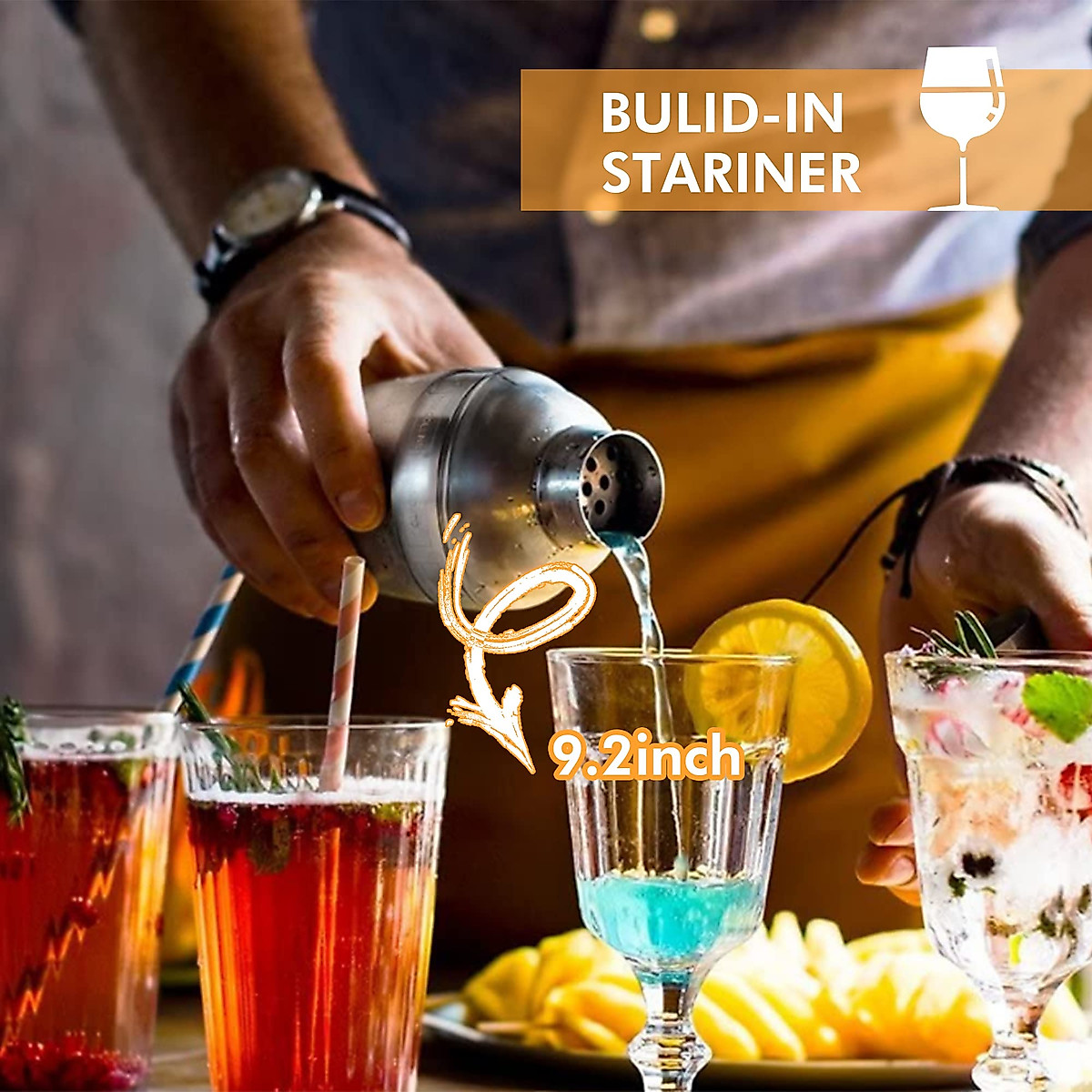 NewGF Cocktail Shaker, 25oz Martini Shaker Drink Shaker with Built In Strainer for Bartending, Stainless Steel Bar Shaker Large Bartender Shaker Margarita Mixer for Mixed Drinks