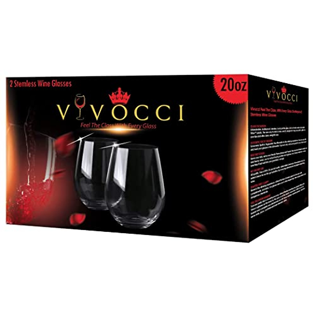 Vivocci Unbreakable Elegant Plastic Stemless Wine Glasses 20 oz | 100% Tritan Heavy Base | Shatterproof Glassware | Ideal For Cocktails & Scotch | Perfect For Homes & Bars | Dishwasher Safe | Set of 2