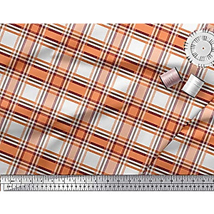 Soimoi Orange Cotton Canvas Fabric Gingham Check Print Fabric by The Yard 56 Inch Wide
