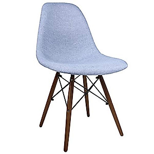 CozyBlock Mid-Century Modern Woven Fabric Upholstered Accent Side Dining Chair with Dark Walnut Wood Eiffel Legs Set of 2 (Denim Blue)