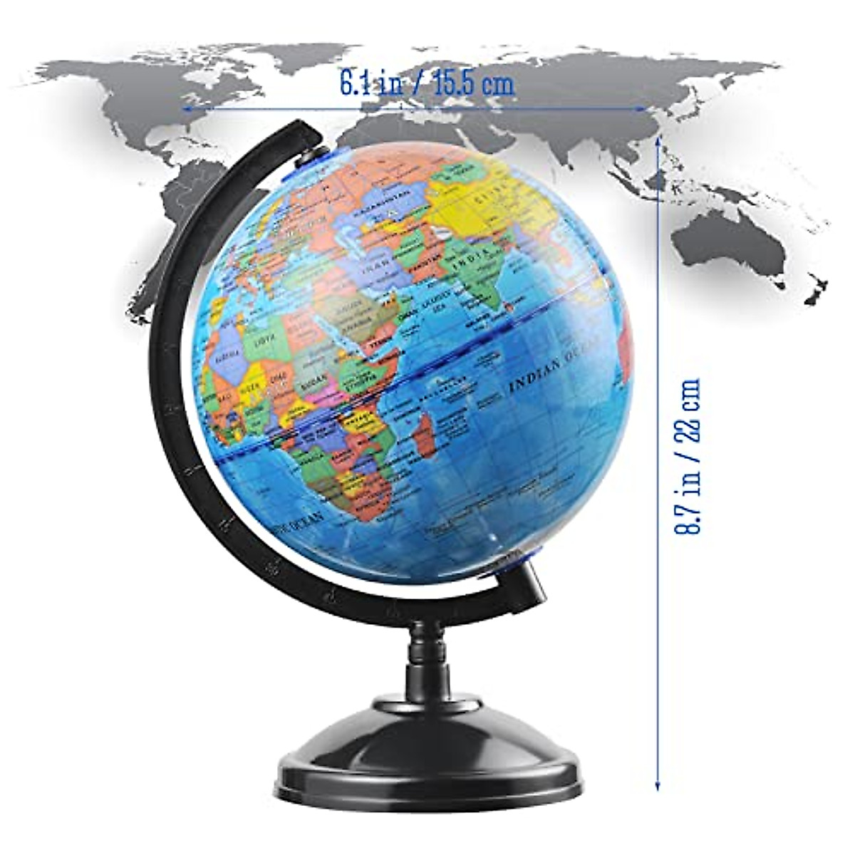 Educational World Globe for Kids Learning - 6 inch Spinning Globes of The World with Stand for Students Learning Geography, World Mova Globe Map Decorative Kids Room Classroom, Desk, Office or Home