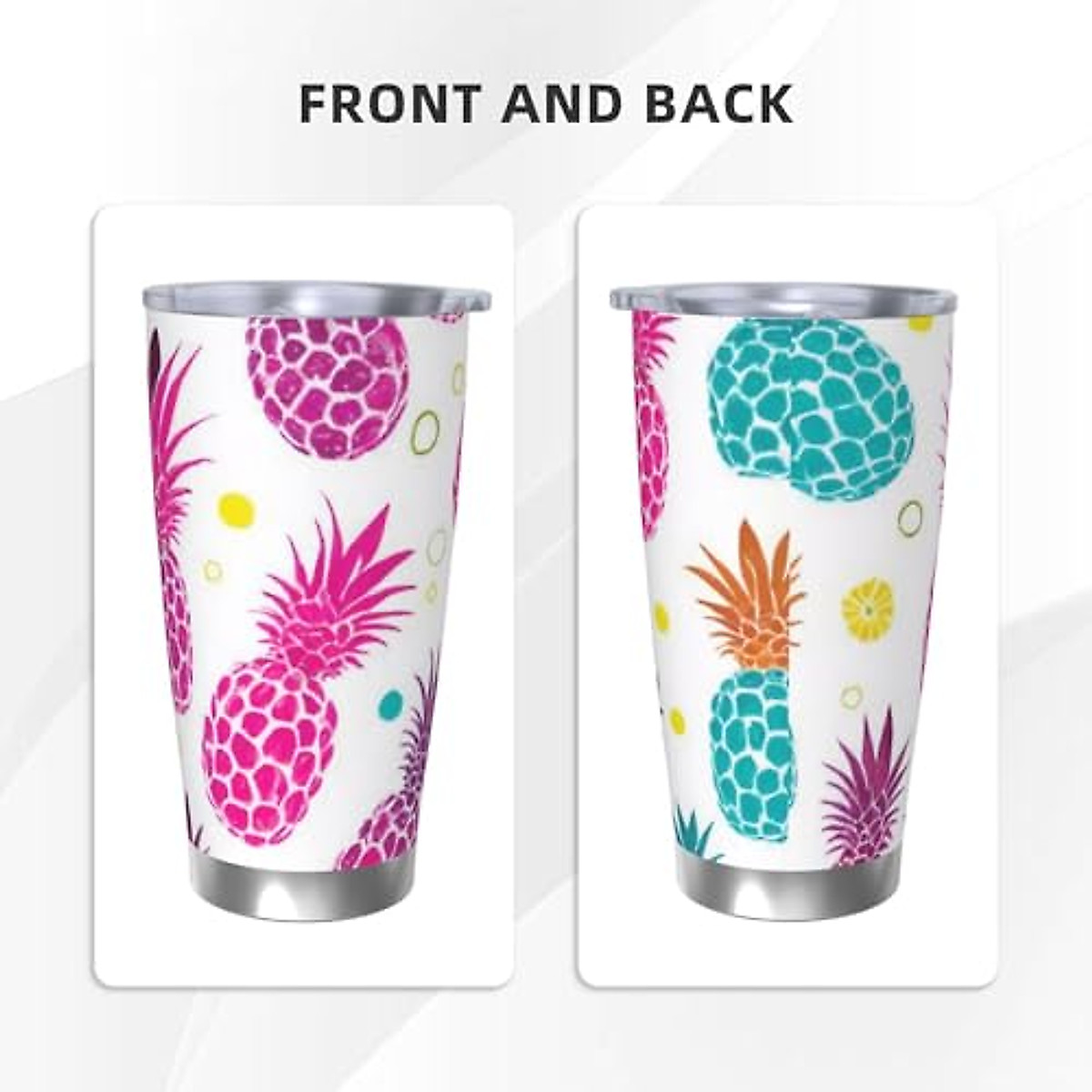 jshmgchw 3d Tropical Pineapple 20oz Tumbler, Car Cup With Lid And Straw, Spill-Proof, Stainless Steel Double Wall Vacuum Insulated Reusable Coffee Travel Mug, For Cold Drinks, Hot Beverage