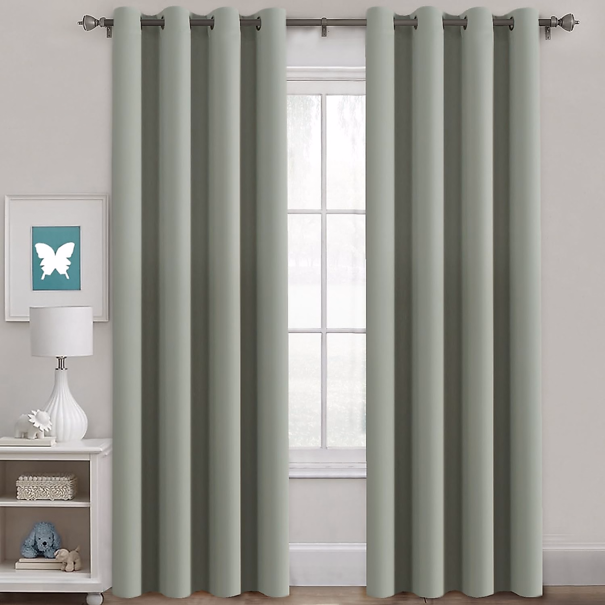 H.VERSAILTEX Window Treatment Blackout Thermal Insulated Room Darkening Solid Grommet Curtains/Drapes for Bedroom (Set of 2 Panels,52 by 84 Inch Long,Light Sage)