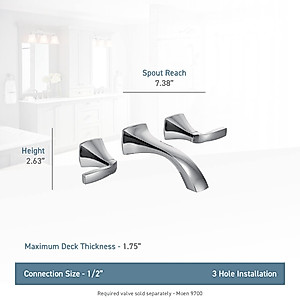 Moen Voss Brushed Nickel Two-Handle Wall Mount Bathroom Faucet Trim Kit, Valve Required, T6906BN