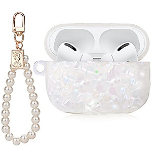 Cute AirPod Pro 2 Case with Pearl Wrist Chain Bling Marble Design Hard TPU Cover Compatible with AirPods Pro 2nd Generation 2022 Case for Women and Girls