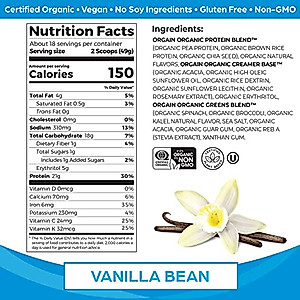Orgain Organic Protein & Greens Vegan Protein Powder, Vanilla Bean - 21g of Plant Based Protein, Gluten Free, Non-GMO, 1.94 Pound, 1 Count, Packaging May Vary