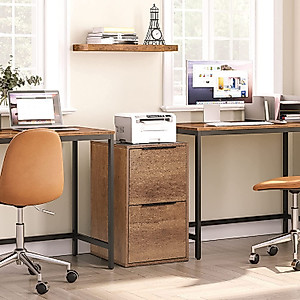 GREATMEET Wood File Cabinet with 2 Drawers, 2 Drawer Wooden File Cabinet with Hanging Bars for Letter, Wood Storage Filing Cabinet for Home Office, Brown